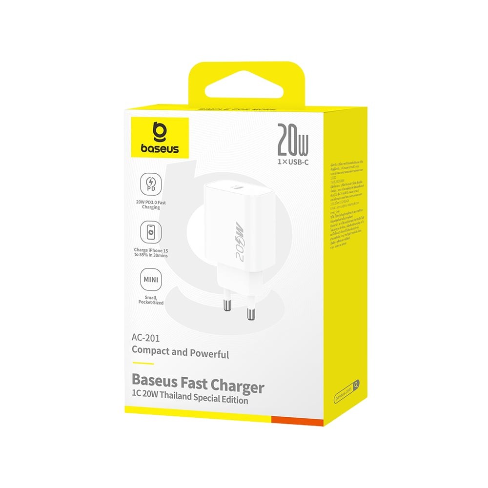 อะแดปเตอร์ Baseus Wall Charger 1 USB-C 20W White (TISI) | Education Studio7