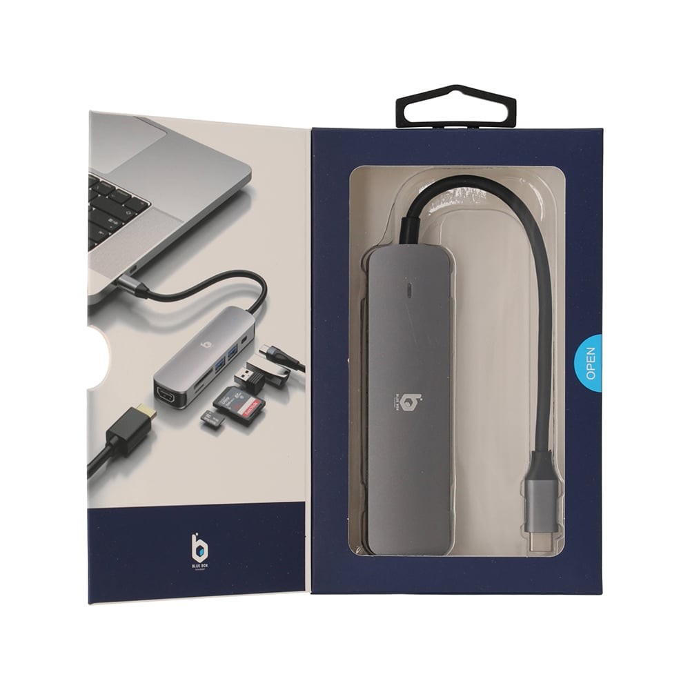 ยูเอสบีฮับ Blue Box 6-in-1 USB Type-C Hub Silver Grey ราคาดี | Education Studio7