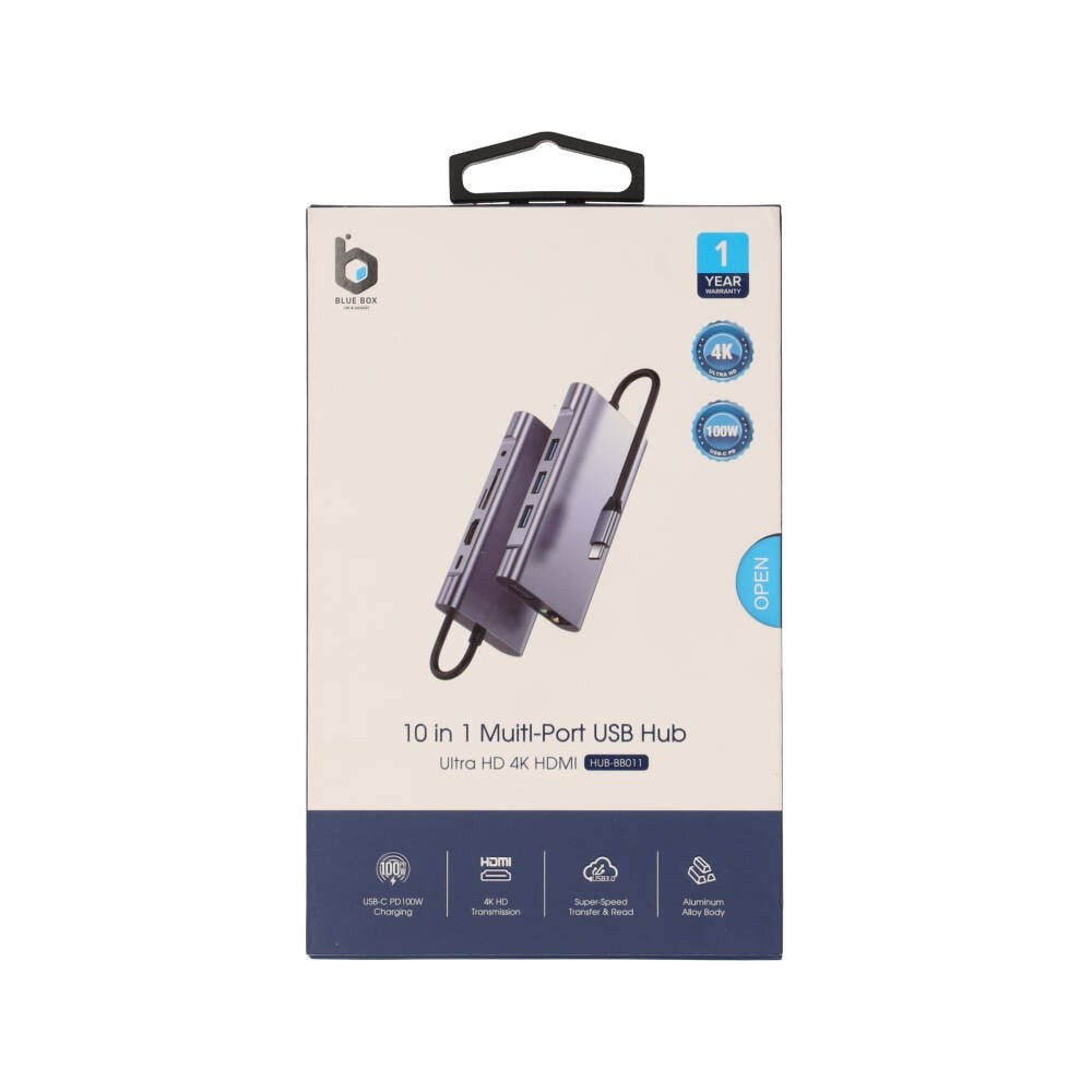 ยูเอสบีฮับ Blue Box 10-in-1 USB Type-C Hub Silver Grey | Education Studio7