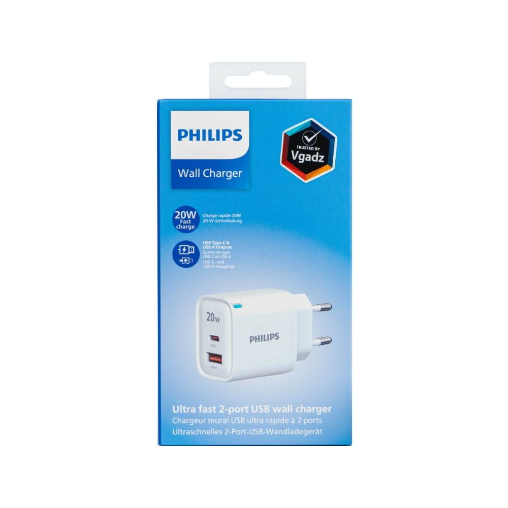 อะแดปเตอร์ Philips Wall Charger 1 USB-A / 1 USB-C 20W GaN White (TISI ...