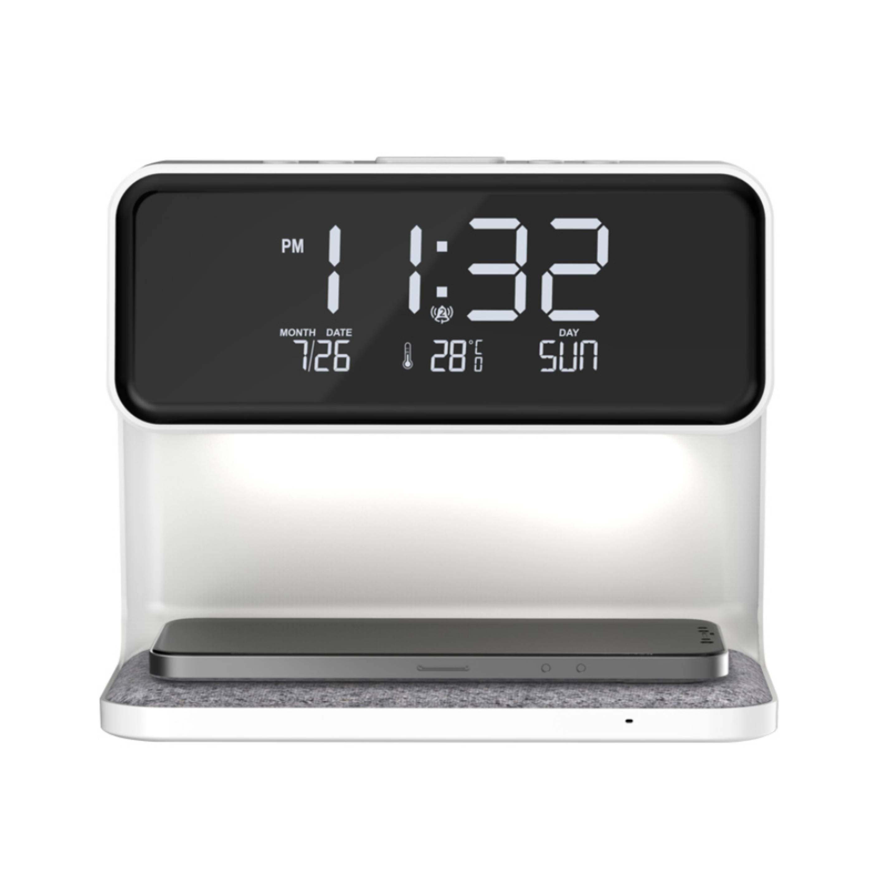 นาฬิกาตั้งโต๊ะ RIN PLUG IN 6LED แท่นชาร์จไร้สาย สีขาวพื้นเทา | Education Studio7