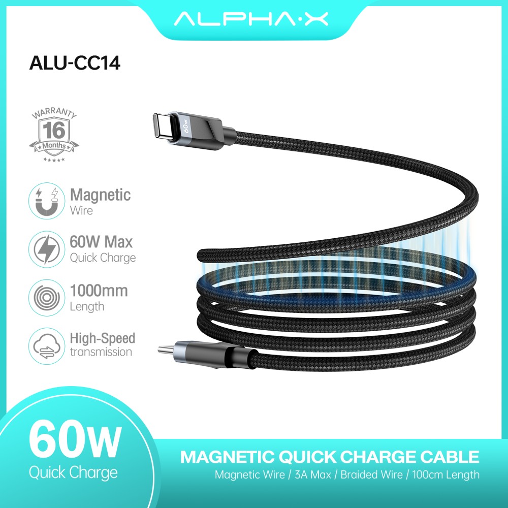 สายชาร์จ ALPHA.X USB-C to USB-C Cable Magnetic 60W 1M. ALU-CC14 Black ...