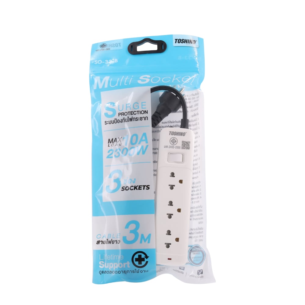 ปลั๊กไฟ Toshino Plug 3 Way 1 Switch 3M. (10A/2300W) (SO-33-B P2) White ...