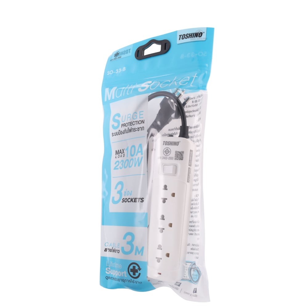 ปลั๊กไฟ Toshino Plug 3 Way 1 Switch 3M. (10A/2300W) (SO-33-B P2) White ...