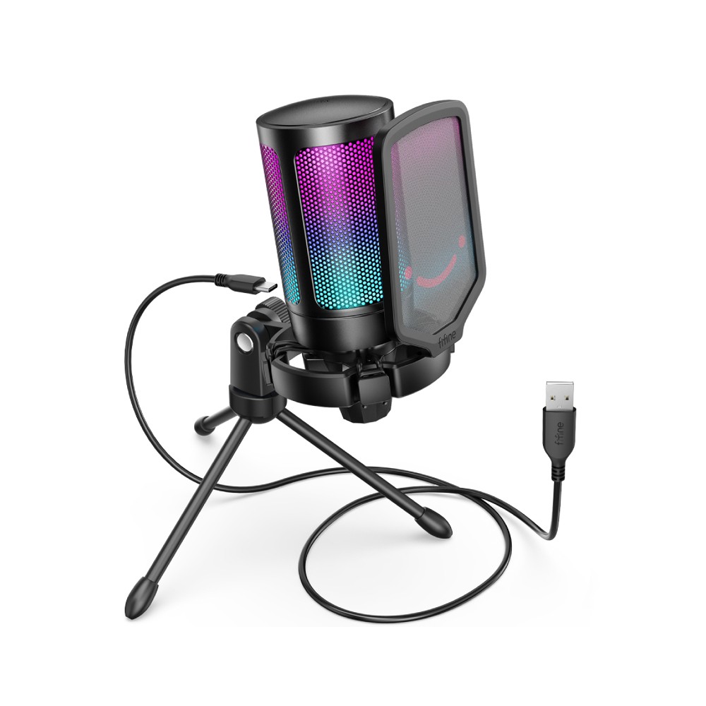 ไมโครโฟน Fifine A6V USB Mic Tripod Stand RGB Black | Education Studio7