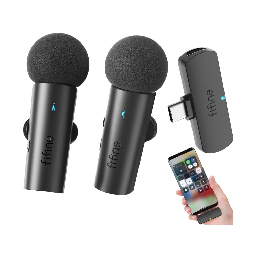 ไมโครโฟน Fifine M8 USB-C Dual Wireless Lapel Mic Black | Education Studio7