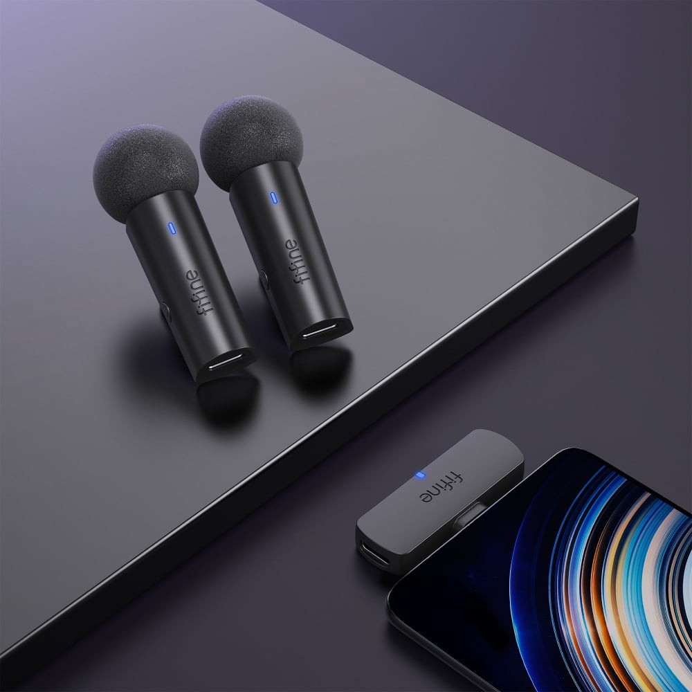 ไมโครโฟน Fifine M8 USB-C Dual Wireless Lapel Mic Black | Education Studio7