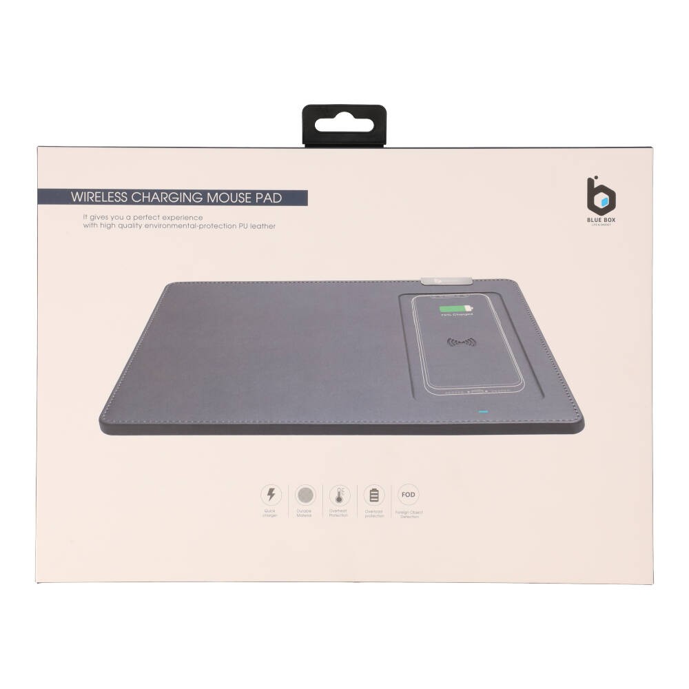 แผ่นรองเมาส์+ชาร์จไร้สาย Blue Box Wireless Charging Mousepad 10W PU ...