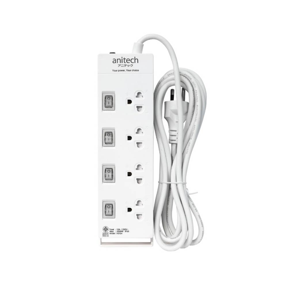 ปลั๊กไฟ Anitech Plug 4 Way 4 Switch 3 M. TIS. H3234 White | Education ...