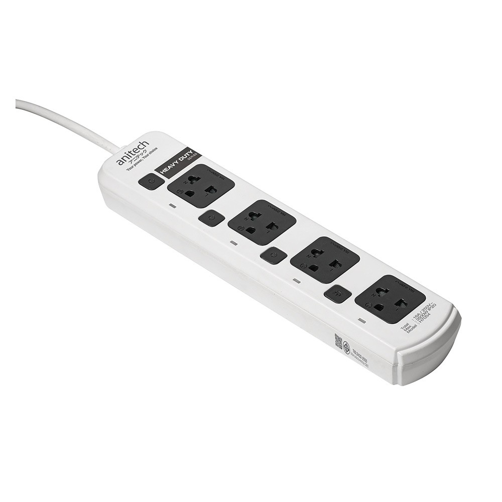 Anitech Plug 4 Way 4 Switch 5 M. TIS. H7054 White | Education Studio7