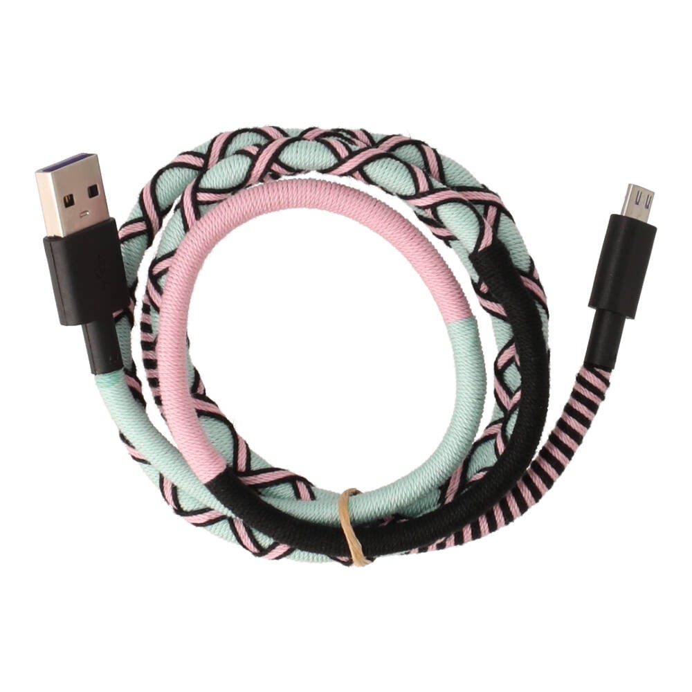 สายชาร์จ QPLUS Micro USB Cable 3A Braided 1 M. Pink/Mint/Black#8 ...