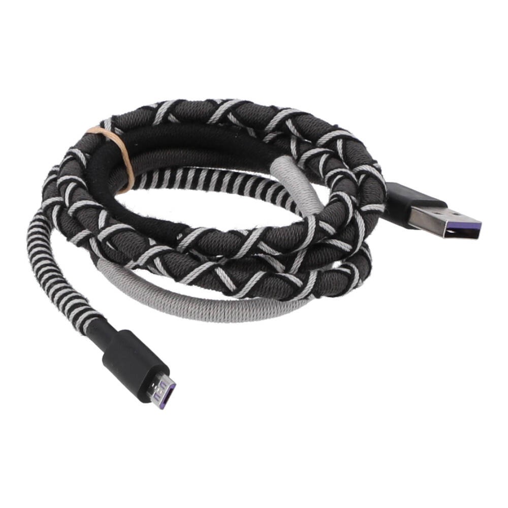 สายชาร์จ QPLUS Micro USB Cable 3A Braided 1 M. Grey/Black/Black#12 ...