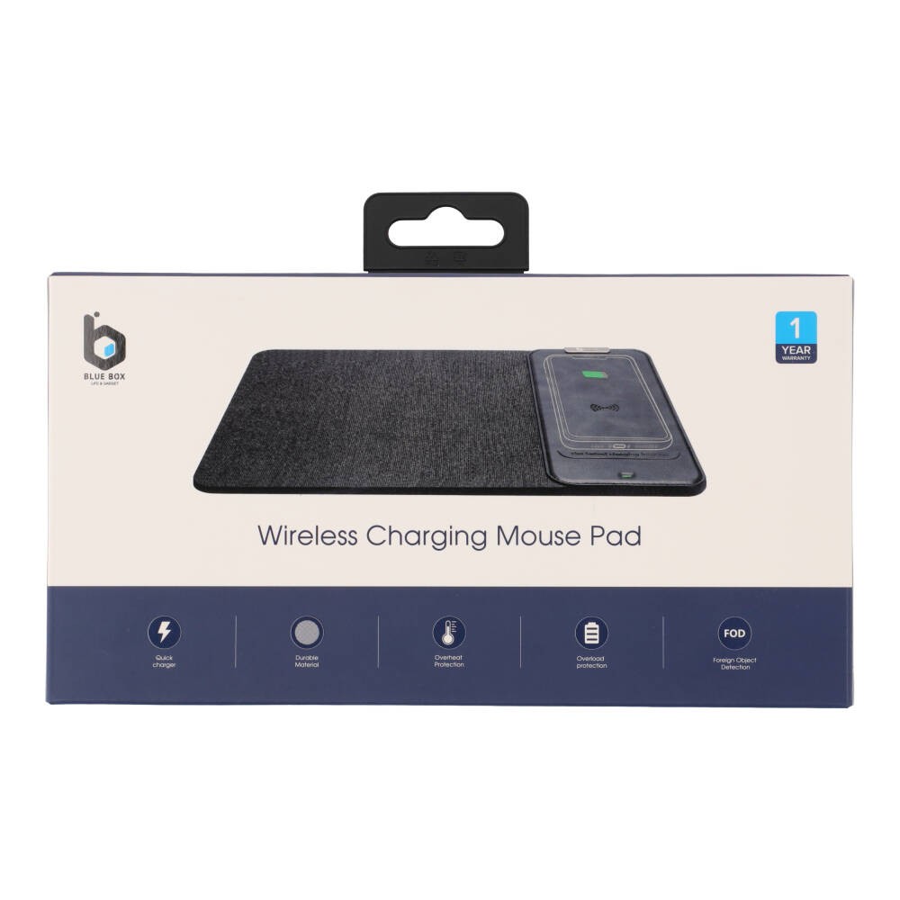 Blue Box Wireless charging Mousepad 10W PU+Fabric Black | Education Studio7