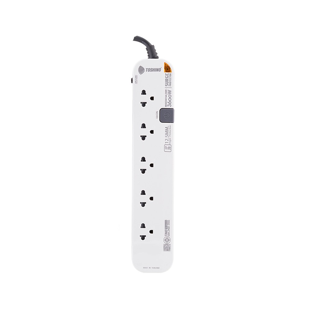 รางปลั๊กไฟ Toshino Plug 5 Way 1 Switch (P5315-5M WG) White | Education ...