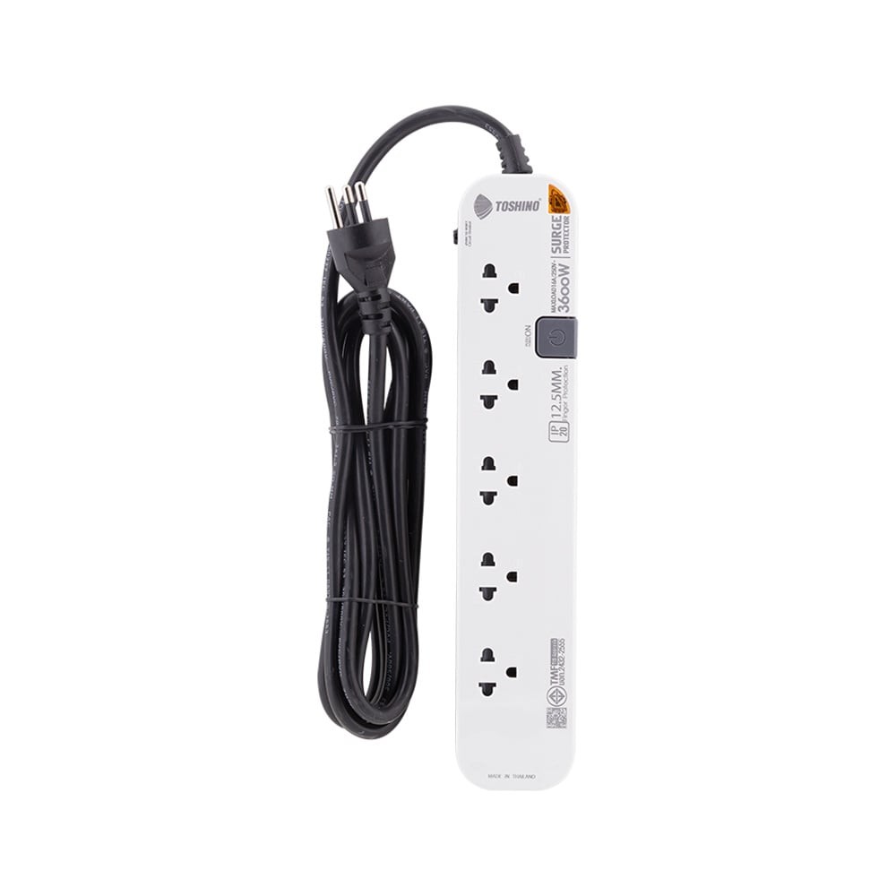 รางปลั๊กไฟ Toshino Plug 5 Way 1 Switch (P5315-5M WG) White | Education ...