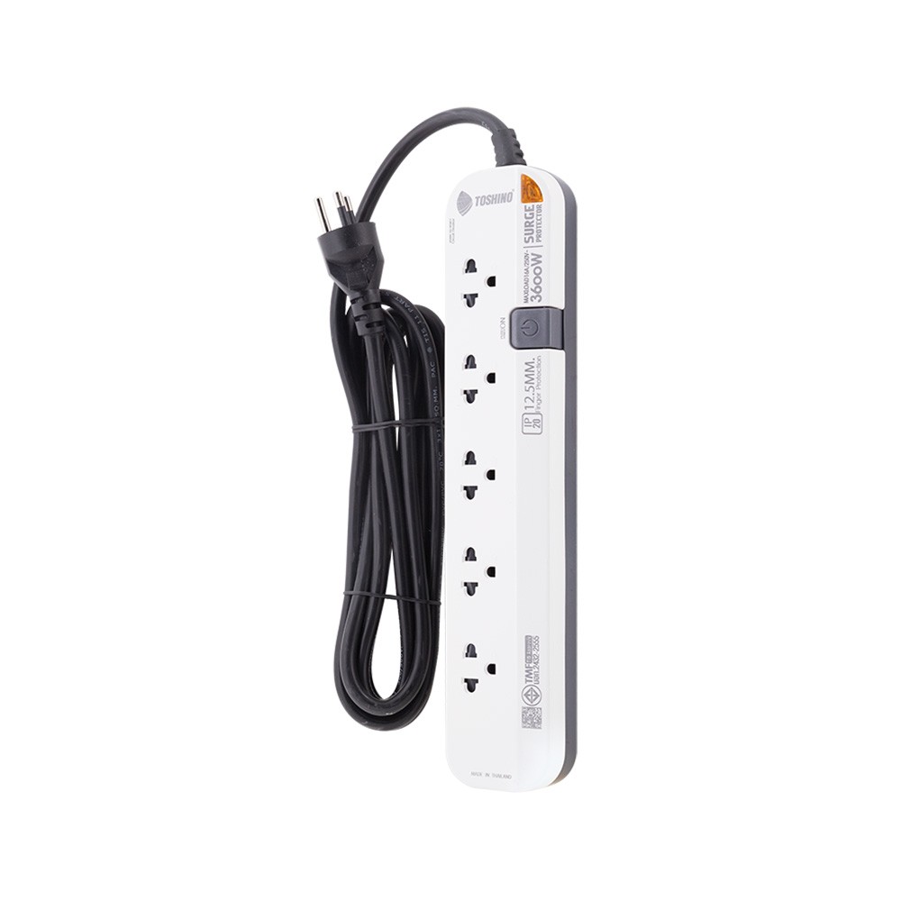 รางปลั๊กไฟ Toshino Plug 5 Way 1 Switch (P5315-5M WG) White | Education ...