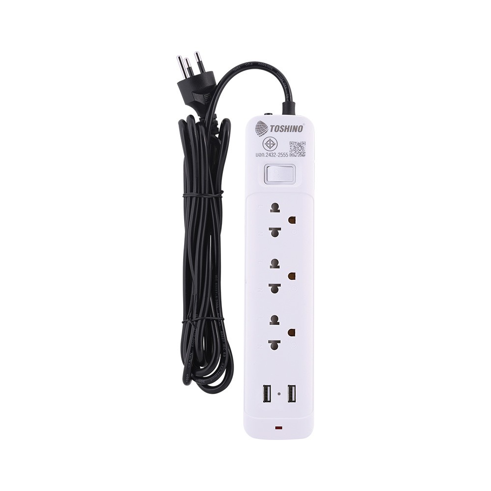 รางปลั๊กไฟ Toshino Plug 6 Way 2 Switch 3M. (SOD-63) White (EV-O ...