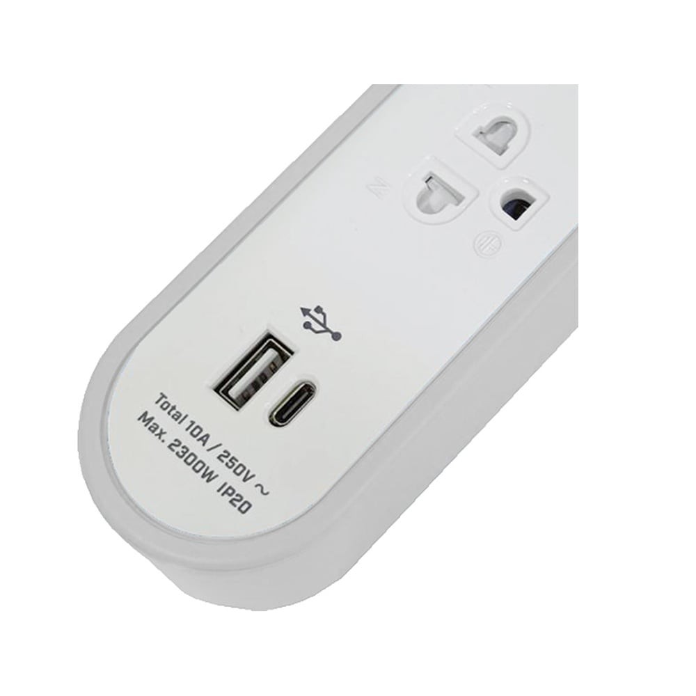 รางปลั๊กไฟ DATA TIS Plug 2 Way 1 Switch 2 USB 3M. (APUC3146 3M) White/Grey | Education Studio7