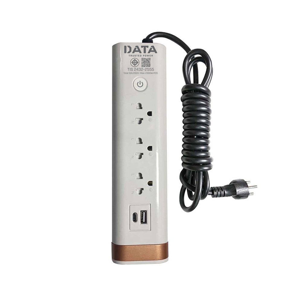 รางปลั๊กไฟ DATA TIS Plug 3 Way 1 Switch 2 USB 3M. (LVUC45 3M) White ...