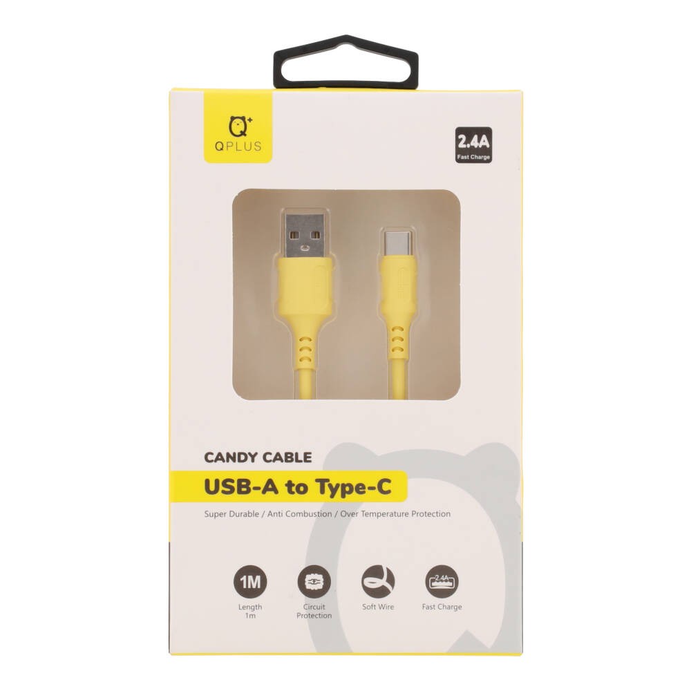 สายชาร์จ QPLUS USB-A to USB-C 2.4A Candy 1M. Yellow | Education Studio7