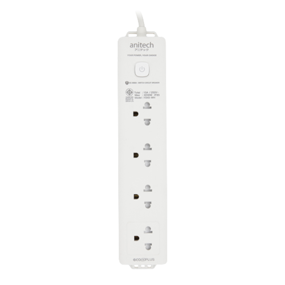 ปลั๊กไฟ Anitech TIS Plug 4 Way 1 Switch 3M. (H343) White | Education ...