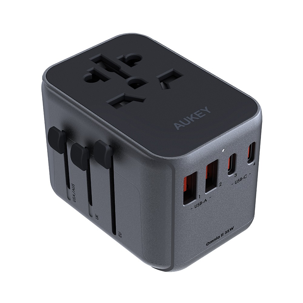 หัวแปลงปลั๊กไฟ AUKEY Universal Adapter Travel Mate 35W with USB Ports ...