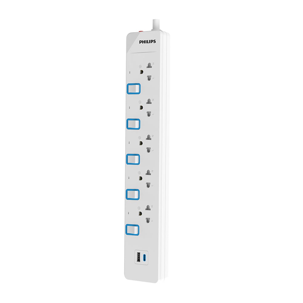 Philips TIS Plug 5 Way 5 Switch + USB-A x1 + USB-C x1 3M. (CHP4751WB/67 ...