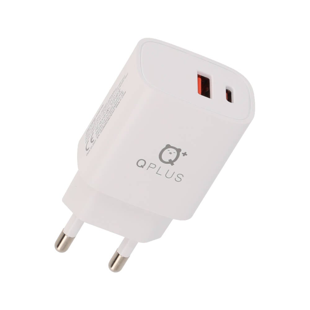 อะแดปเตอร์ QPLUS Wall Charger 1 USB-A (QC3.0) / 1 USB-C (PD20W) White ...