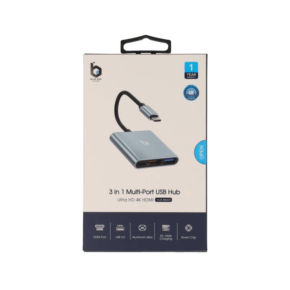 Blue Box USB Type-C Hub 3-in-1 Silver Grey | Education Studio7