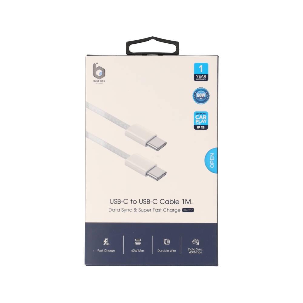 สายชาร์จ Blue Box USB-C to USB-C 60W 1 เมตร Knitting White | Education ...