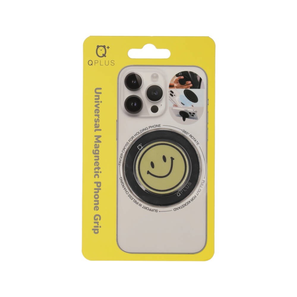 แหวนจับมือถือ QPLUS Finger Cross Magnetic Phone Grip Smiley Face ...